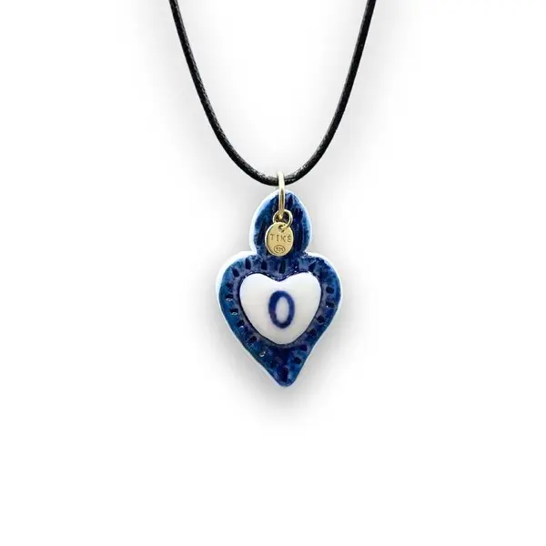 Tiké Jewels Blue Sacred Heart Initial Letter O Porcelain Choker Necklace – Plated - Gold
