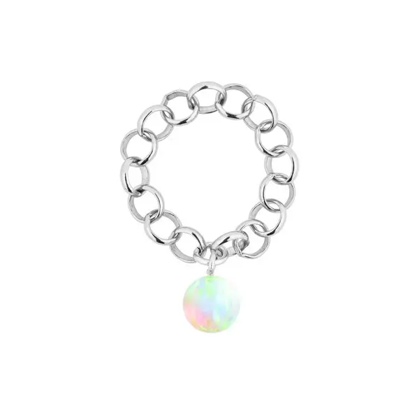 ORA PEARLS Aelia Sea Opal Chain Ring Silver - Gray