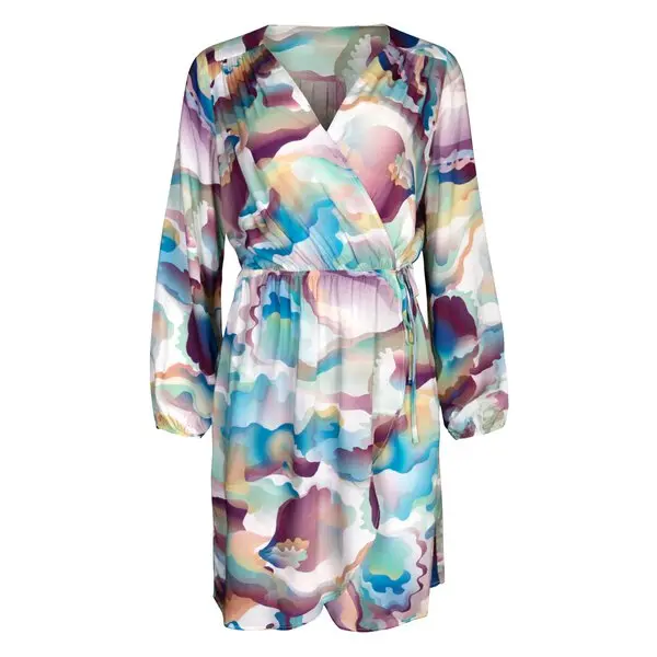 OH!ZUZA NIGHT&DAY Echo Lightweight Mini Wrap Dress With Pockets – Abstract Print - Blue