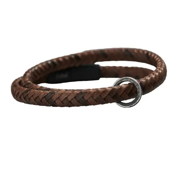 POSH TOTTY DESIGNS Brown / Silver Brown Leather Oxidised Charm Bracelet - Brown/silver