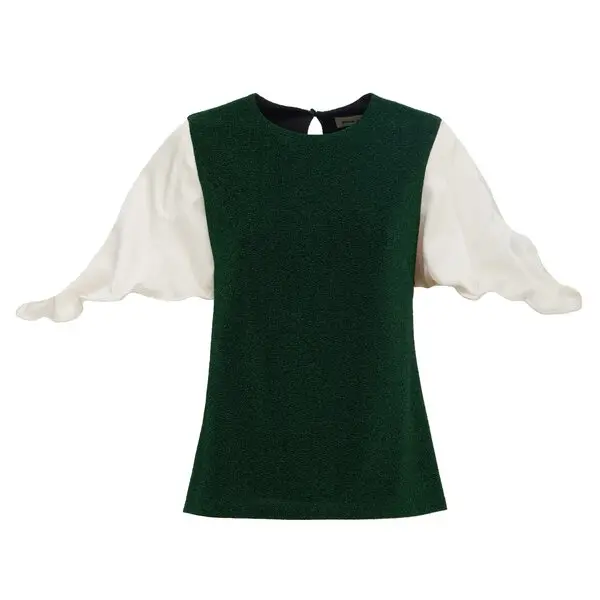 JULIA ALLERT Lurex Knit Top With Adjustable Satin Sleeves - Green