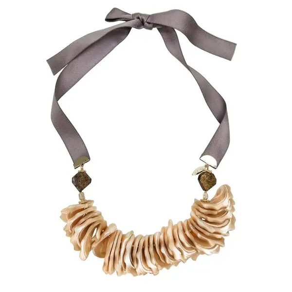 FARRA Giant Shell Pendant With Silk Ribbon Statet Necklace - Brown