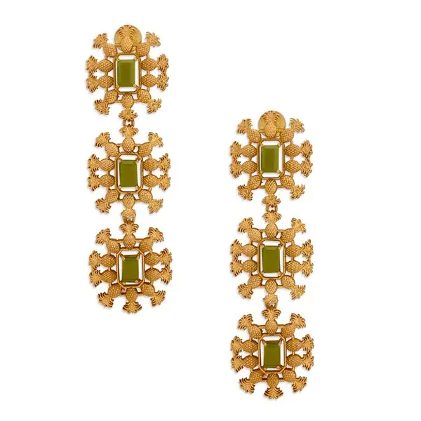 DHWANI BANSAL Gold / Green Gold Piña Earrings With Green Topaz Glass Gems - Gold/green