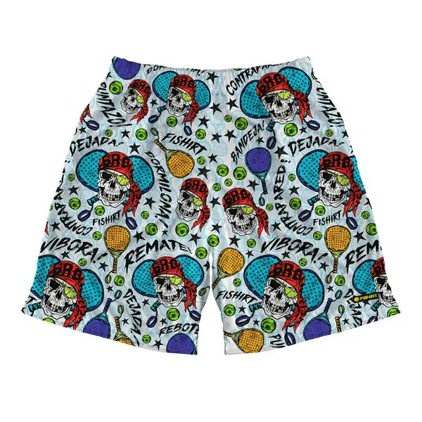 FISHIRT Activewear Shorts Pirate Skull Graphic Vibora Style - White