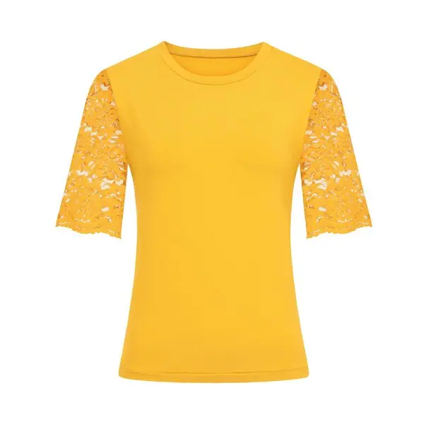 SOPHIE CAMERON DAVIES Mustard Cotton Lace Sleeve T-shirt - Orange