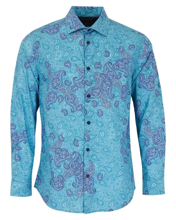 LORDS OF HARLECH Nigel Montgat Paisley Shirt Teal - Blue