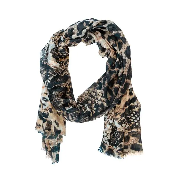 CIRCULAR PATH Neutrals / Black / Brown Animal Print Scarf One - Black/brown