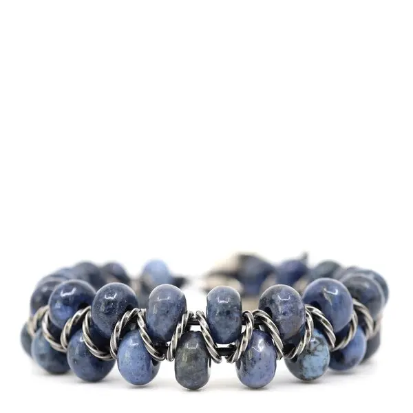 Shar Oke Blue / Black Sodalite & Blue Leather Beaded Bracelet - Blue/black