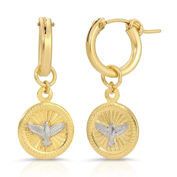 GLAMROCKS JEWELRY Winged Dove Charm Huggie Hoop Earrings - White