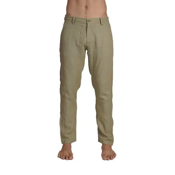 EIGHT X 100% Linen Slim Fit Pants Olive - Green