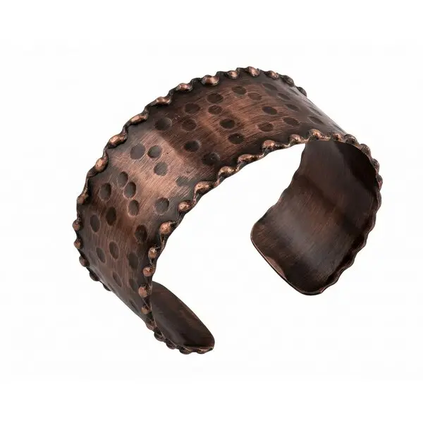 ANATOLIACRAFT Antiqued Hammered Copper Wide Cuff Bracelet - Brown