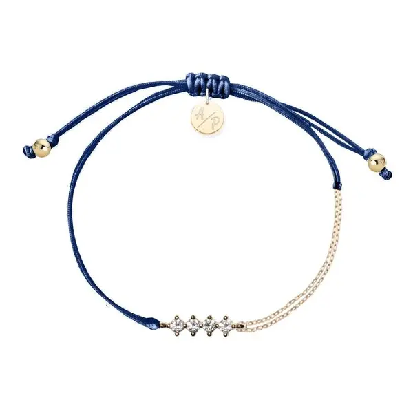 ADRIANA PAPPAS DESIGNS Cz Crystal Bar Bracelet On Colored Cord Navy - Blue
