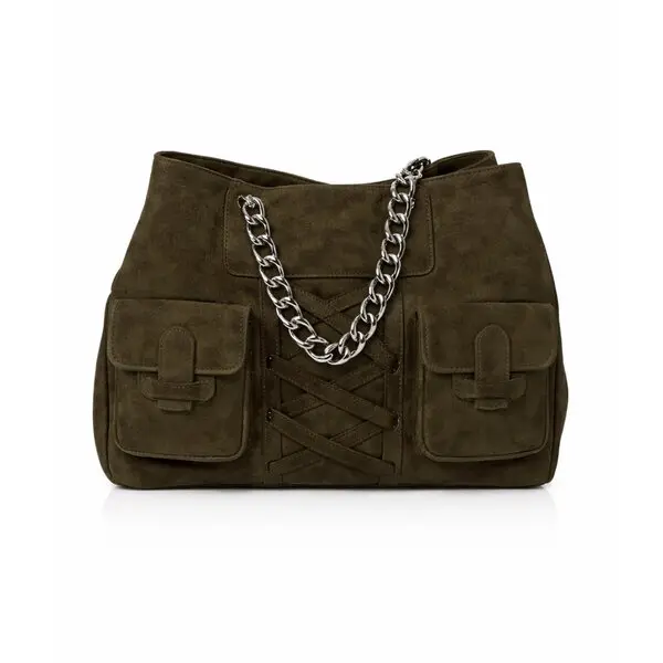 F3ROG BY RANA Suede Crossbody Leila Bag With Chain Strap - Green