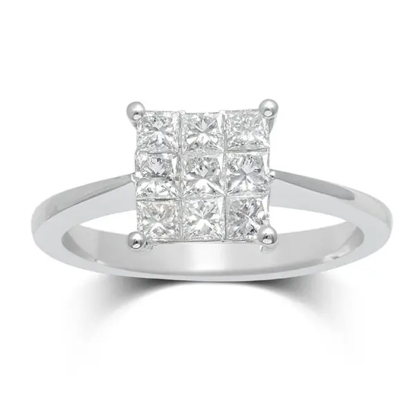 ARTISAN Princess Cut Diamond Cluster Ring In 18k Gold - White