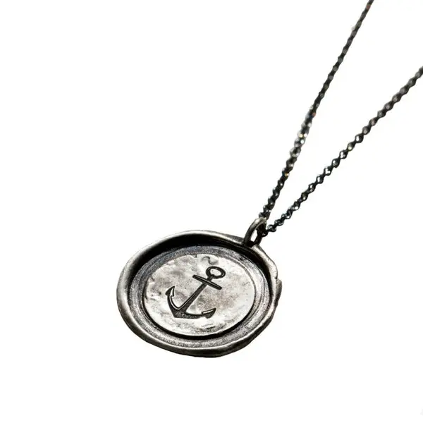 POSH TOTTY DESIGNS Oxidised Sterling Anchor Wax Seal Necklace - Silver