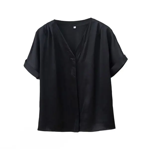 SOFT STROKES SILK Pure Mulberry Silk Top Regular Fit - Black