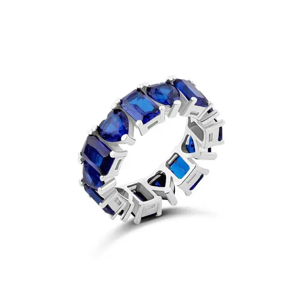 SHYMI Silver / Blue Heart And Emerald Eternity Band Silver & Blue - Silver/blue
