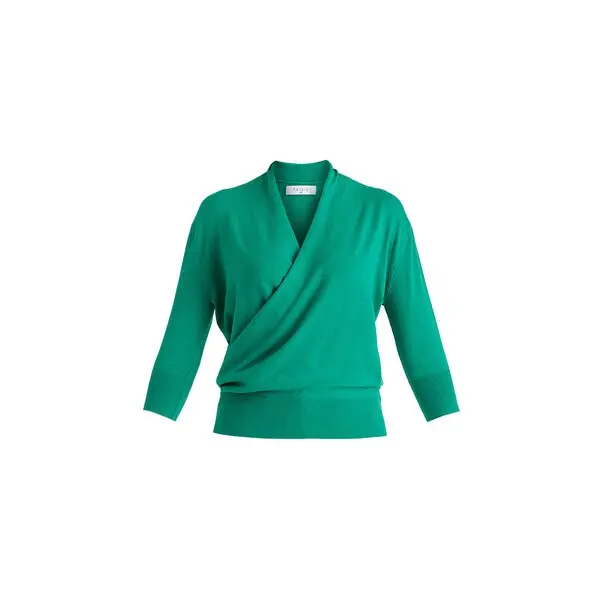 PAISIE Cropped Sleeve Knit Wrap Top In Leaf - Green