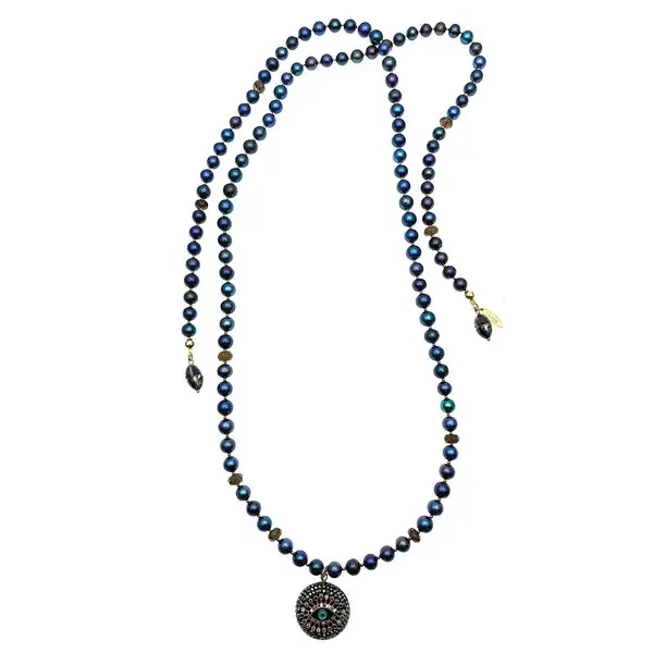 FARRA Pearls With Evil Eye Dangle Open Ended Necklace
