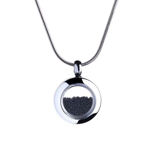 MY LITTLE NATURE Silver / Black Designer Necklace With Tiny Volcanic Sand – Strength & Healing Jewelry For Her With Lava Sand Made From Stainless Steel - Silver/black