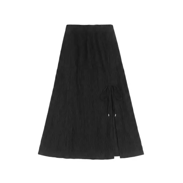 VIRAGO Stria Midi Skirt With Adjustable Strings - Black