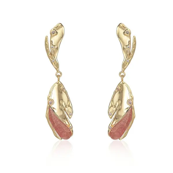 RARE MATTERS JEWELRY Strawberry Quartz Drop Earrings - Yellow