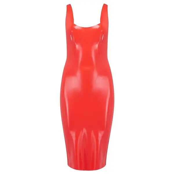 ELISSA POPPY Latex Midi Dress - Red