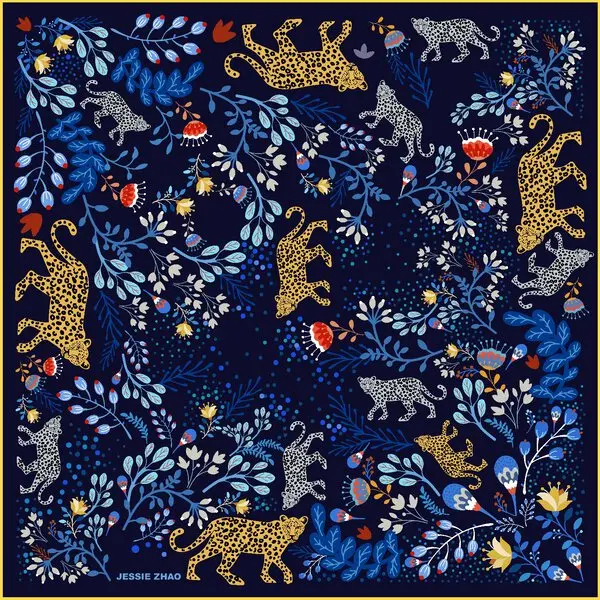 JESSIE ZHAO NEW YORK Double Sided Wool Silk Shawl Of Amazon Rainforest Journey - Blue