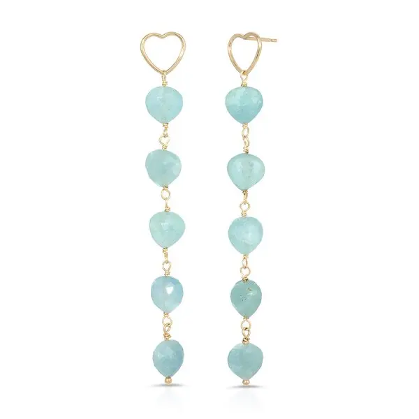 HEATHER HAWKINS Crazy On You Linear Heart Drop Earrings Aquamarine Goldfilled - Blue
