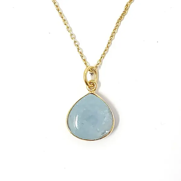 HARFI Gold Vermeil Plated Aquamarine March Birthstone Necklace - Blue