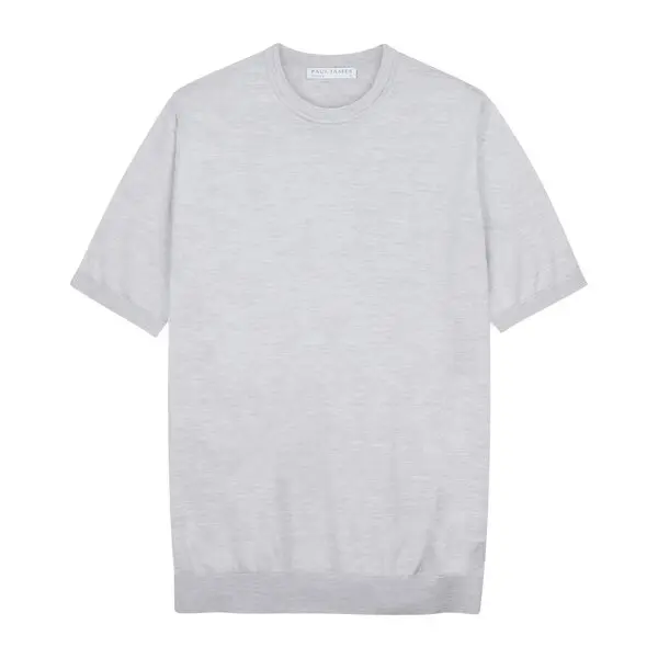 PAUL JAMES KNITWEAR Superfine Merino Silk Bellini Short Sleeve Jumper Light - Grey