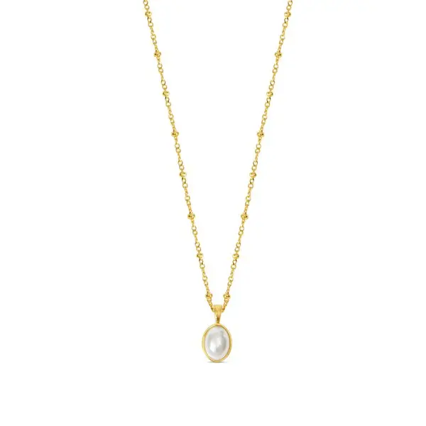ESTERAH Oval Pearl Bezel Necklace - Gold