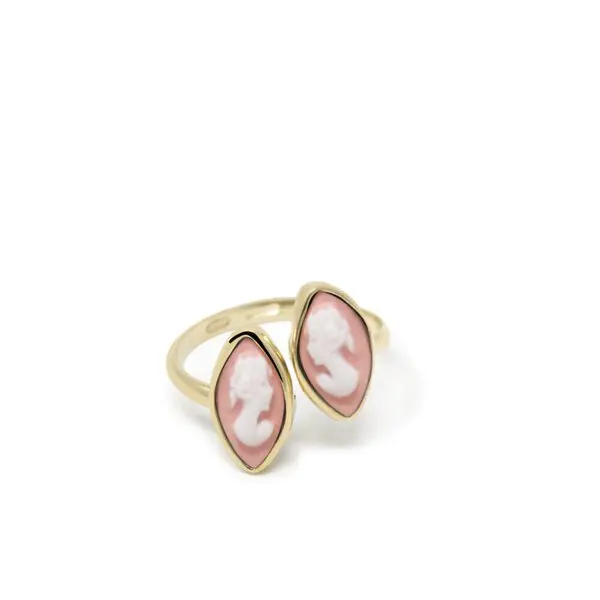 VINTOUCH ITALY Gold / Pink Mariana Gold-plated Pink Cameo Ring - Gold/pink