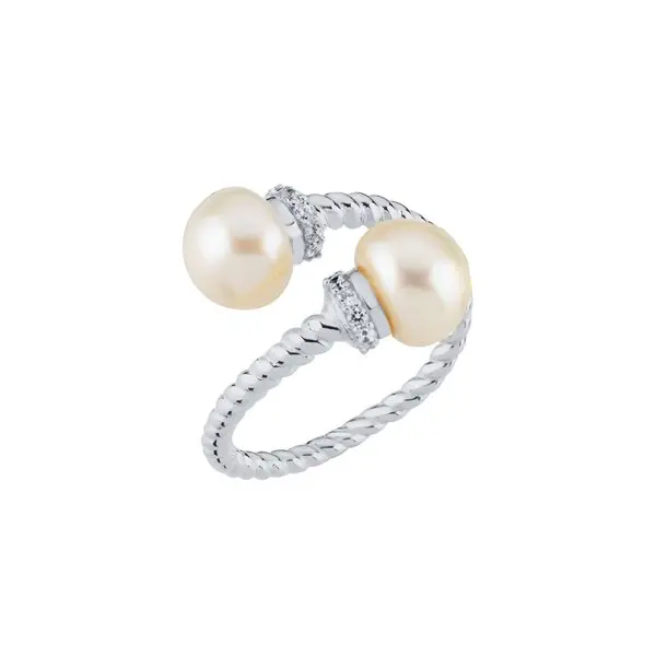 LINYA JEWELLERY Twisted Spiral Pearl Ring - Silver