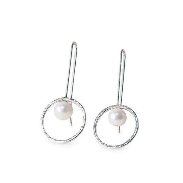 SILVER MOON Silver / White Around The Moon Sterling Silver Pearl Earrings - Silver/white