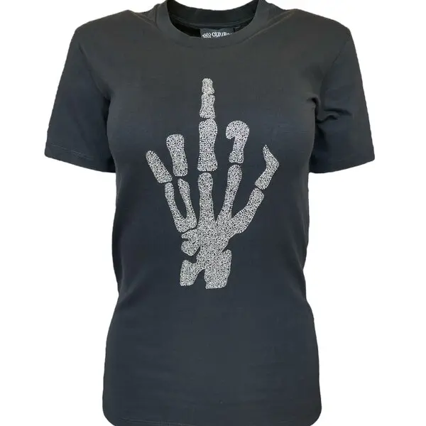ANY OLD IRON Black / Silver Silver Beaded Skull Finger Black T-shirt - Black/silver