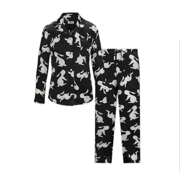 SILKINC White Rabbit Silk Pajamas Set - Black