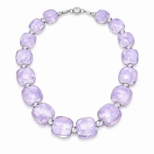GOLD & HONEY Purple / Silver Beaded Lucite Necklace For Brunch In Purple Marble - Purple/silver