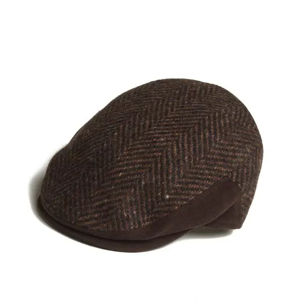 DASMARCA HATS Drake Tweed Herringbone Italian Virgin Wool Cap For Umber - Brown
