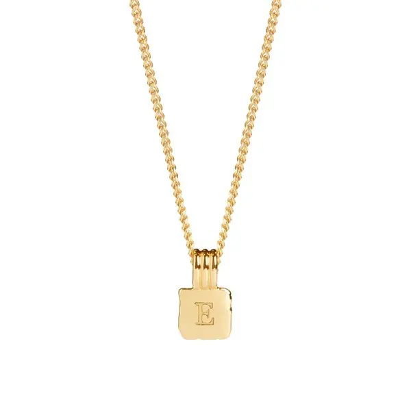 MURU Mini Initial Square Charm Necklace - Gold
