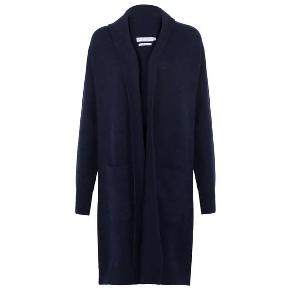 PAUL JAMES KNITWEAR Pure Lambswool Long Line Liberty Cardigan With Pockets Oxford - Blue