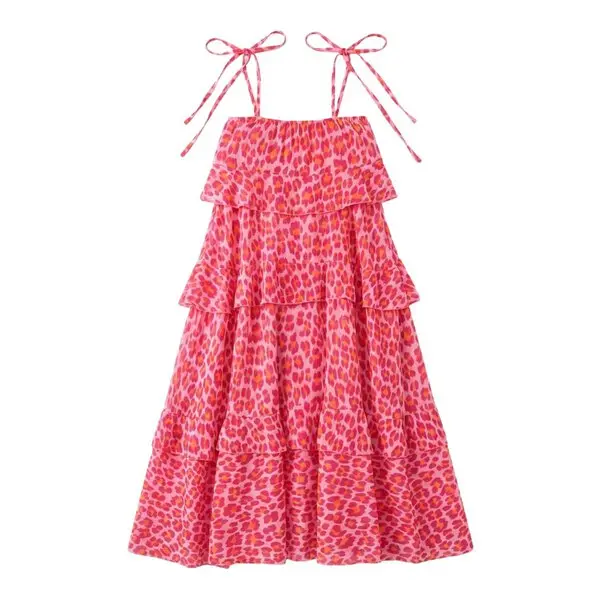LATELIER LONDON Leopard Print Tiered Maxi Dress - Pink