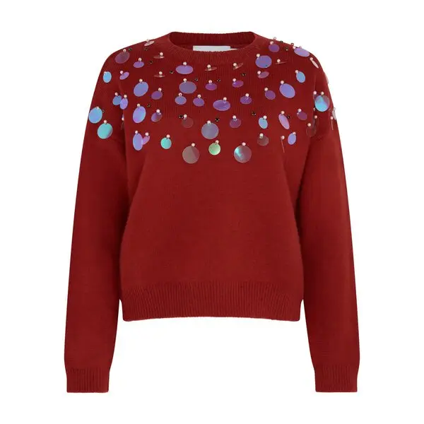 SOUR FIGS Iridescent Sequin-embellished Jumper In Burgundy - Red