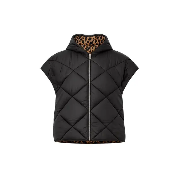TANTRA SPAIN SL Oversized Reversible Quilted Vest With Hood And Zippered Pockets - Black