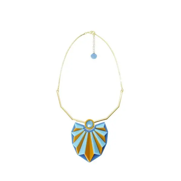 GISSA BICALHO Handmade Acrylic Necklace Choker Papyrus Mustard Baby Blue - Yellow/blue