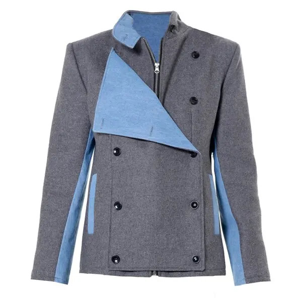 METAMORPHOZA Double-breasted Short Jacket With Denim - Grey