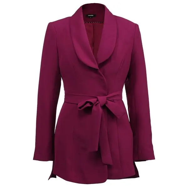 SMART AND JOY Long Tailor Knot On Waist Blazer Burgundy - Red