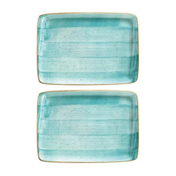 Turgla Home Aqua Rectangular Porcelain Sharing Plate Set Of Two - Blue