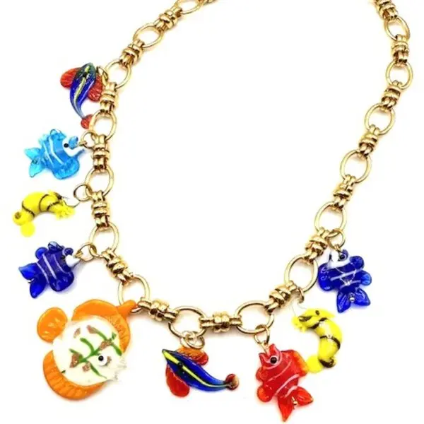 ACHALA HANDCRAFTED Colourfull Fish Charm Necklace - Gold