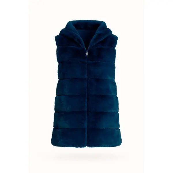 TANTRA SPAIN SL Fur Vest With Hood And Zipper Closure - Blue